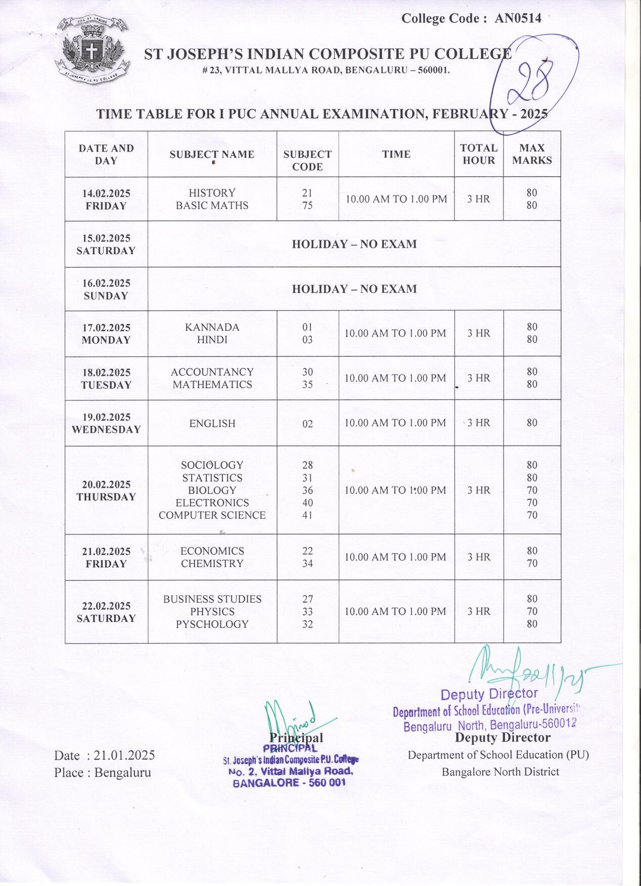 St Joseph's Indian Composite PU College